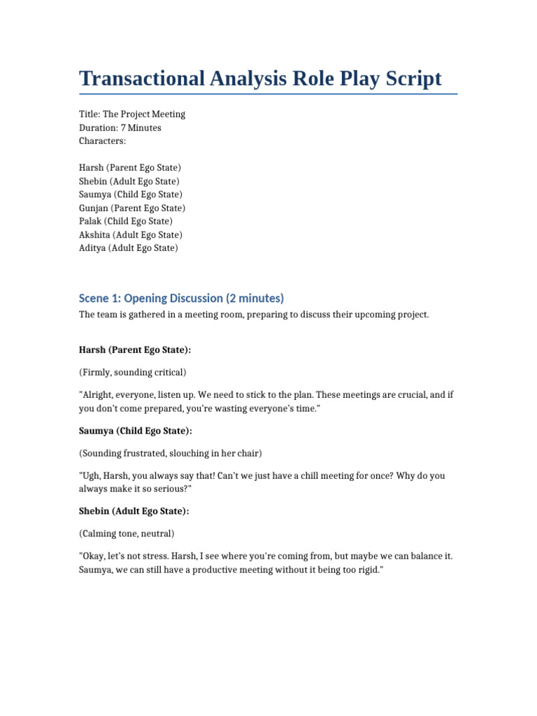 Transactional Analysis Role Play Script | PDF