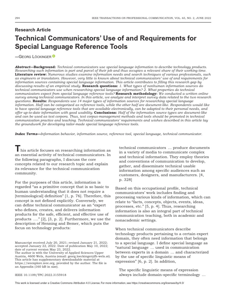 Technical Communicators Use of and Requirements for Special Language ...