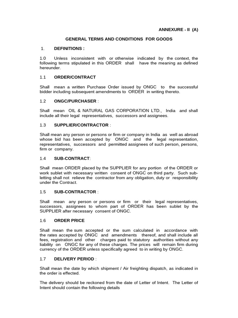 Annexure II A GCC For Goods | PDF
