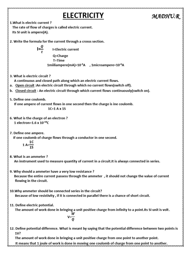 Electricity Notes | PDF