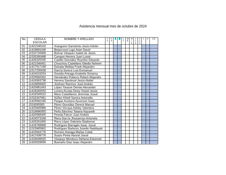Asistencia Mensual Mes de Octubre de 2024 | PDF