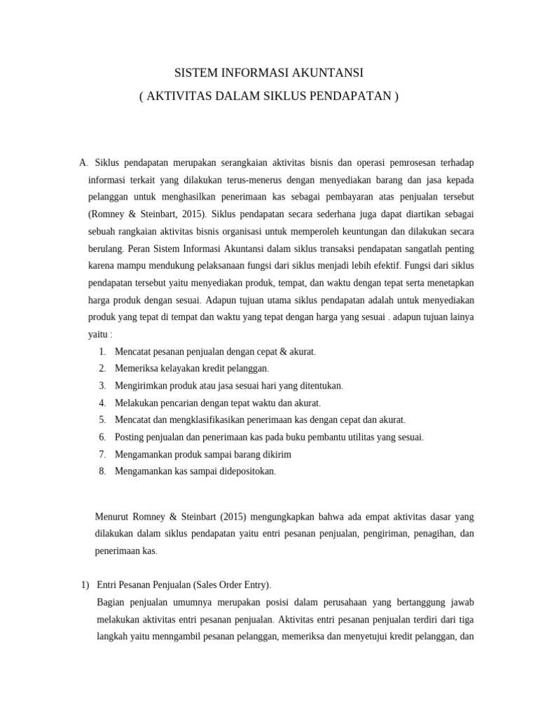 Sia Aktivitas Dalam Siklus Pendapatan (Fiks) | PDF | Bisnis | Pengelolaan Keuangan & Uang