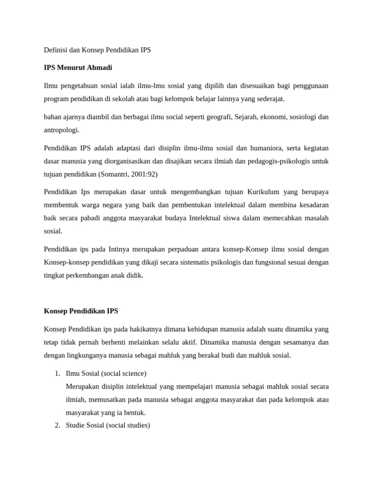 Definisi Dan Konsep Pendidikan IPS | PDF