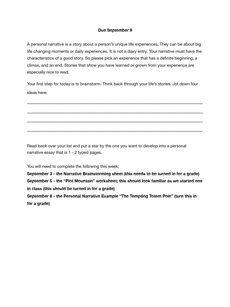 6th and 7th Grade Grammar and Composition - Personal Narrative Packet | PDF