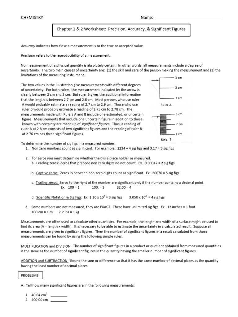 CH 1-2 - WKSH - Precision - Accuracy - Sig - Figs | PDF