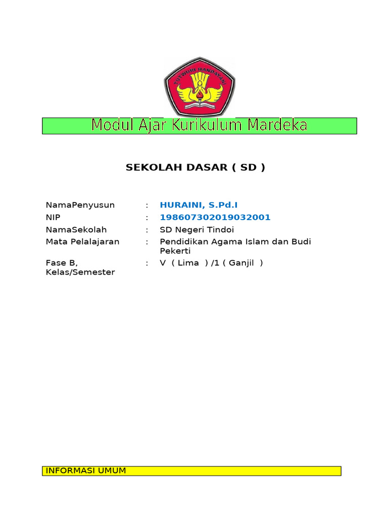 MODUL AJAR KELAS 5 BAB 1 Memahami Hadits Tentang Menyayangi Anak Yatim (Sejuta Asa Untuk Yatim ...