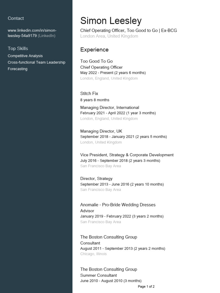 Simon Leesley: COO Profile & Experience | PDF | Business | Career & Growth