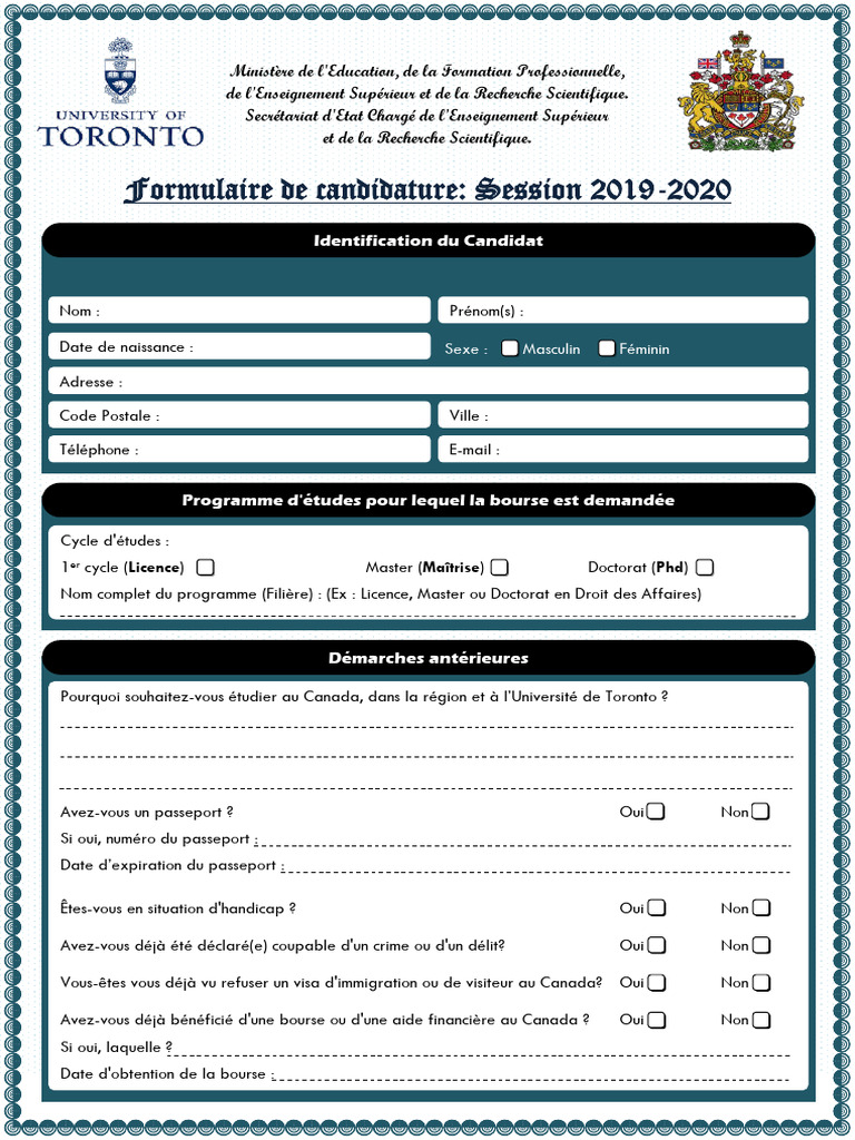 Formulaire de Candidature UToronto | PDF