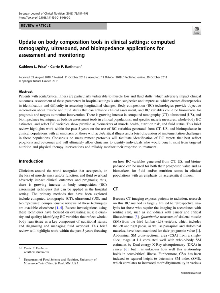 Update On Body Composition Tools in Clinical Settings - Computed ...