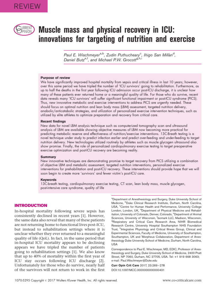 Muscle Mass and Physical Recovery in ICU - Innovations For Targeting of ...