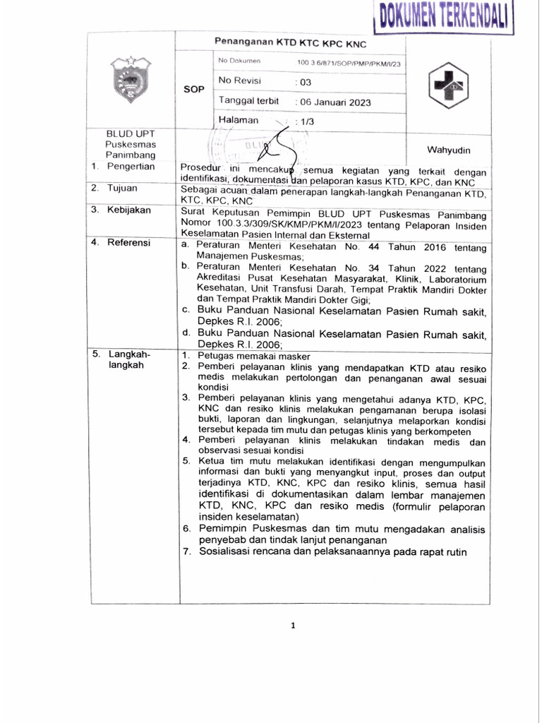 SOP KPC, KNC, KTC, KTD dan Sentinel | PDF