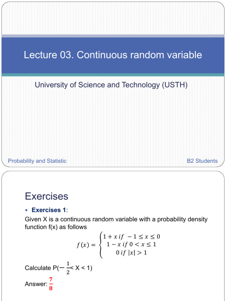 Lec03 Continous Random Variable Solution | PDF