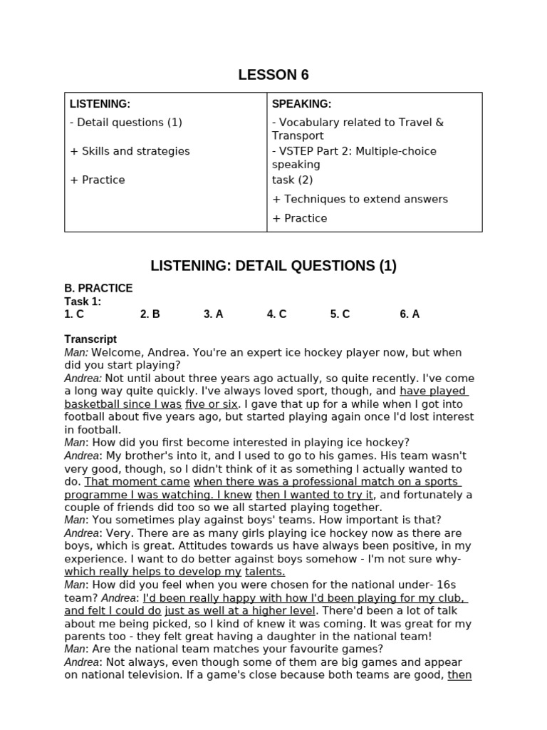 Lesson 6 - Listening & Speaking | PDF