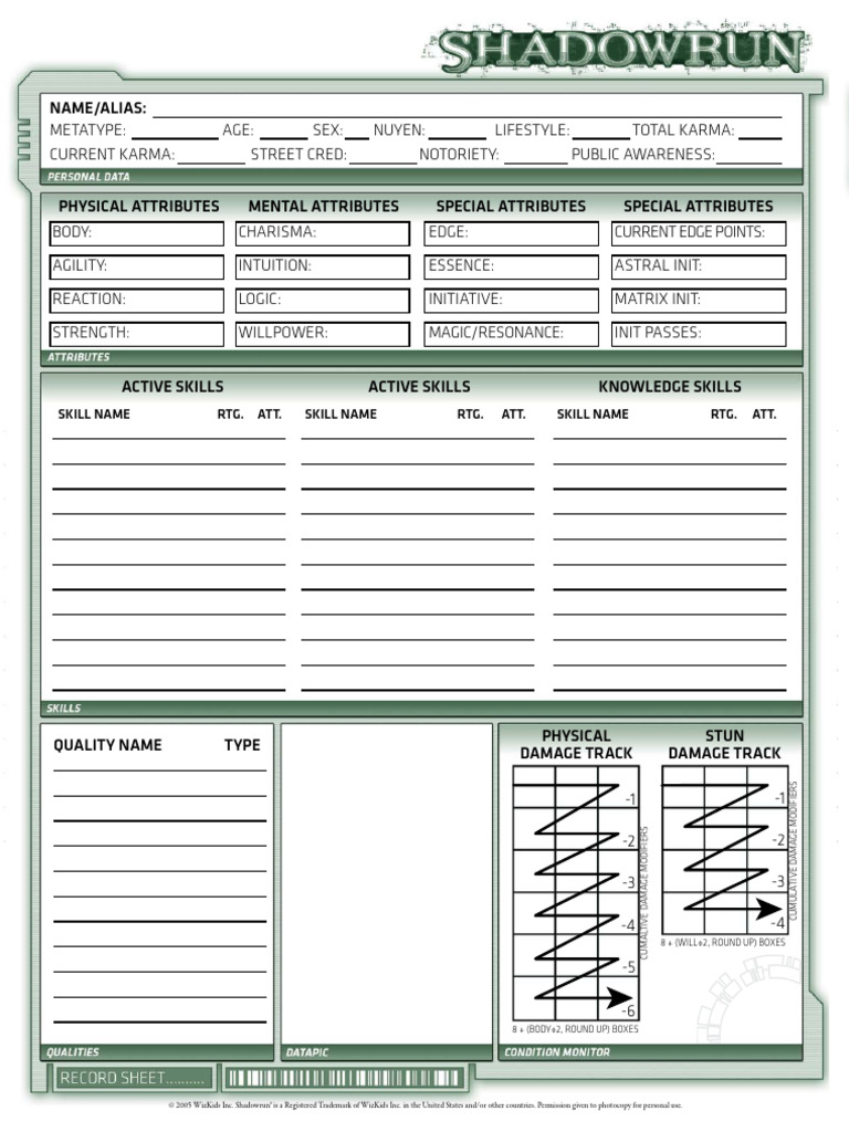 Shadowrun 4E - Character Sheet | PDF