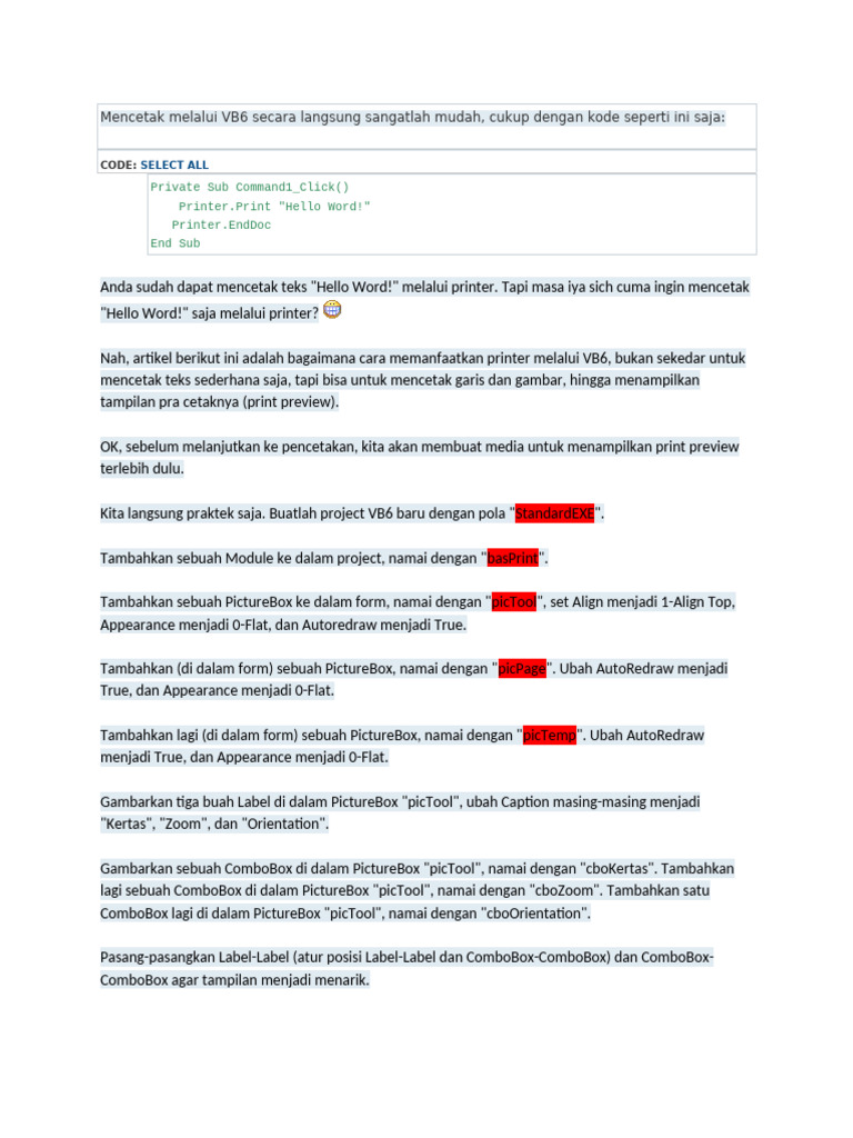 Mencetak Melalui VB6 Secara Langsung Sangatlah Mudah | PDF
