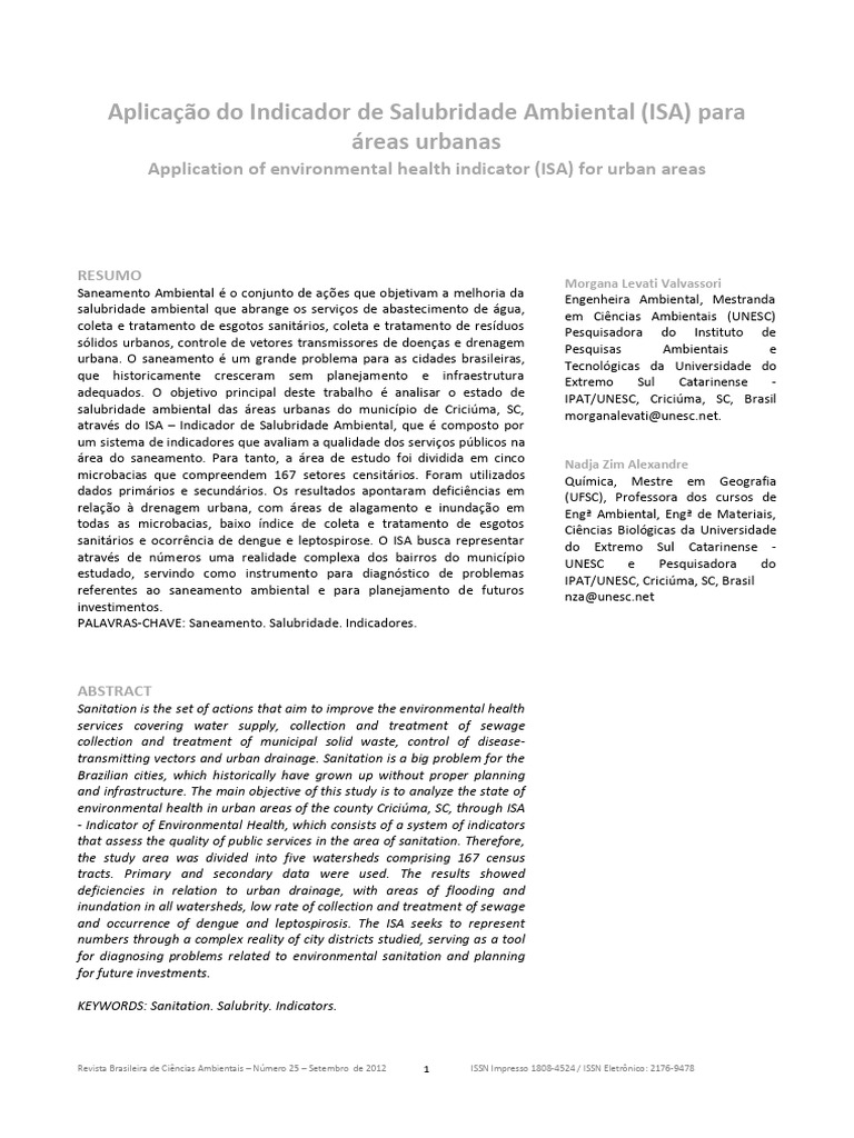 Isa - Indicador de Salubridade Ambiental | PDF