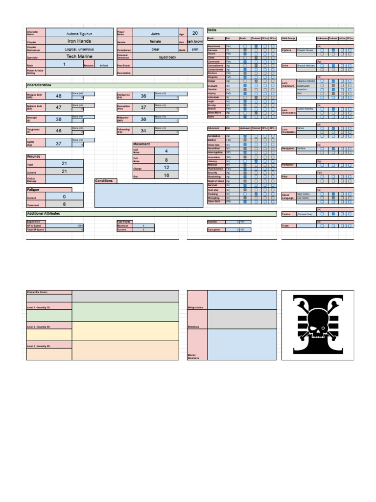 Deathwatch Redux - Character Sheet - Attributes - Complex Version | PDF