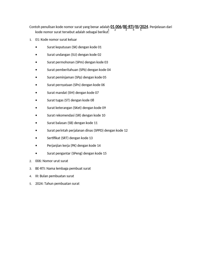 Contoh penulisan kode nomor surat yang benar adalah 01 | PDF