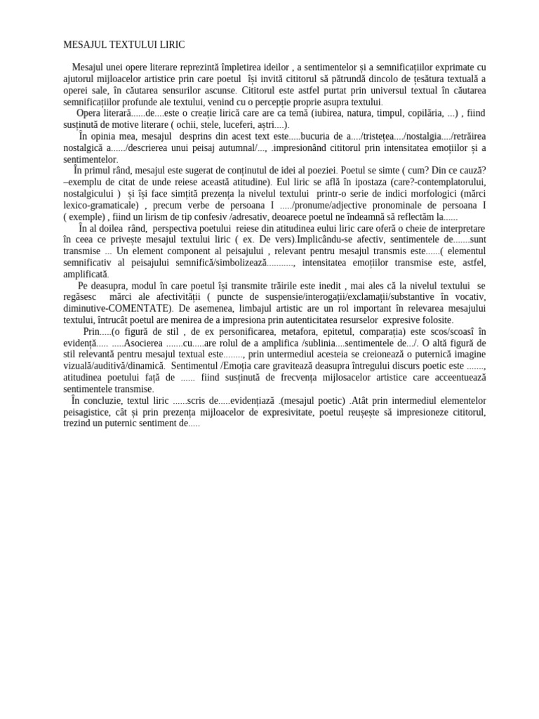 Mesajul Textului Liric | PDF