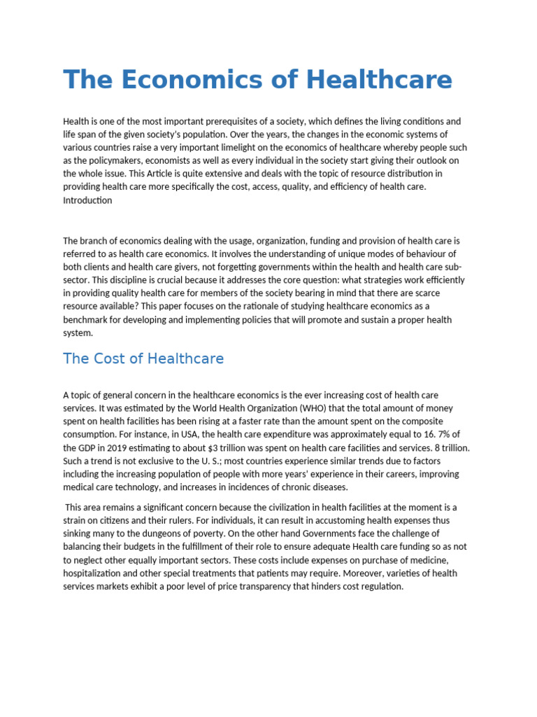 The Economics of Healthcare | PDF
