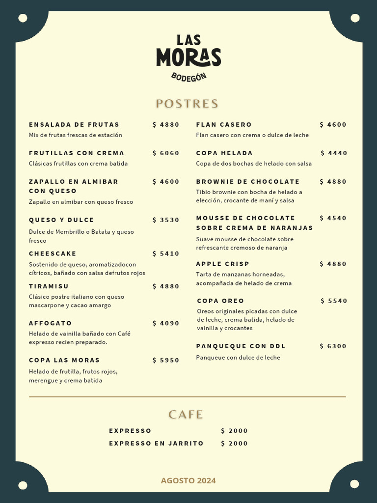 Menú de Postres y Bebidas Variadas | PDF | Postres | Cocina, comidas y vino