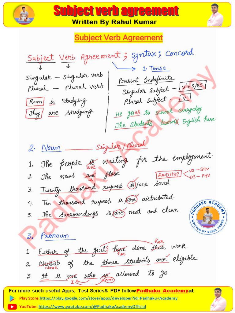Subject Verb Agreement | PDF