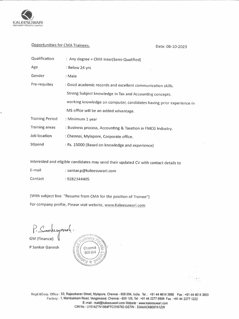 KRPL Opening Letter - CMA Intern. | PDF