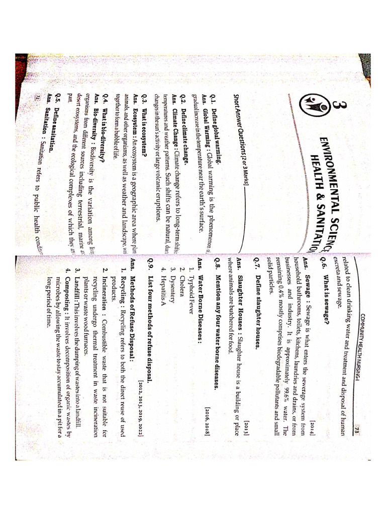 Chapter 3 Environmental Science, Health and Sanitation | PDF