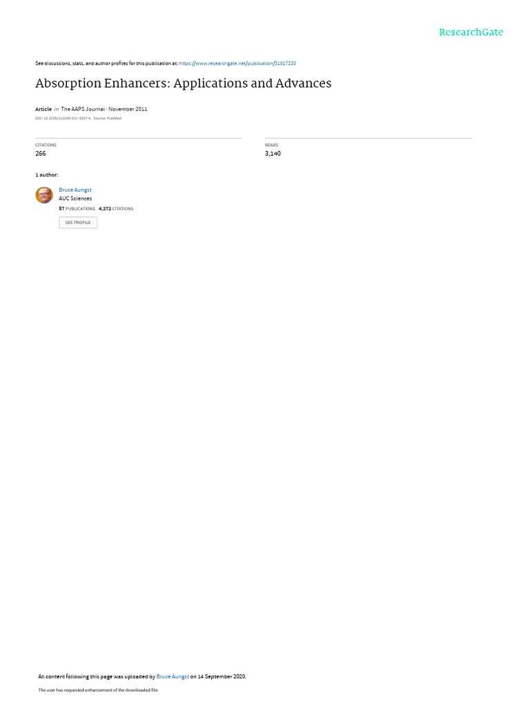 Absorption Enhancers Applications and Advances | PDF | Bioavailability ...