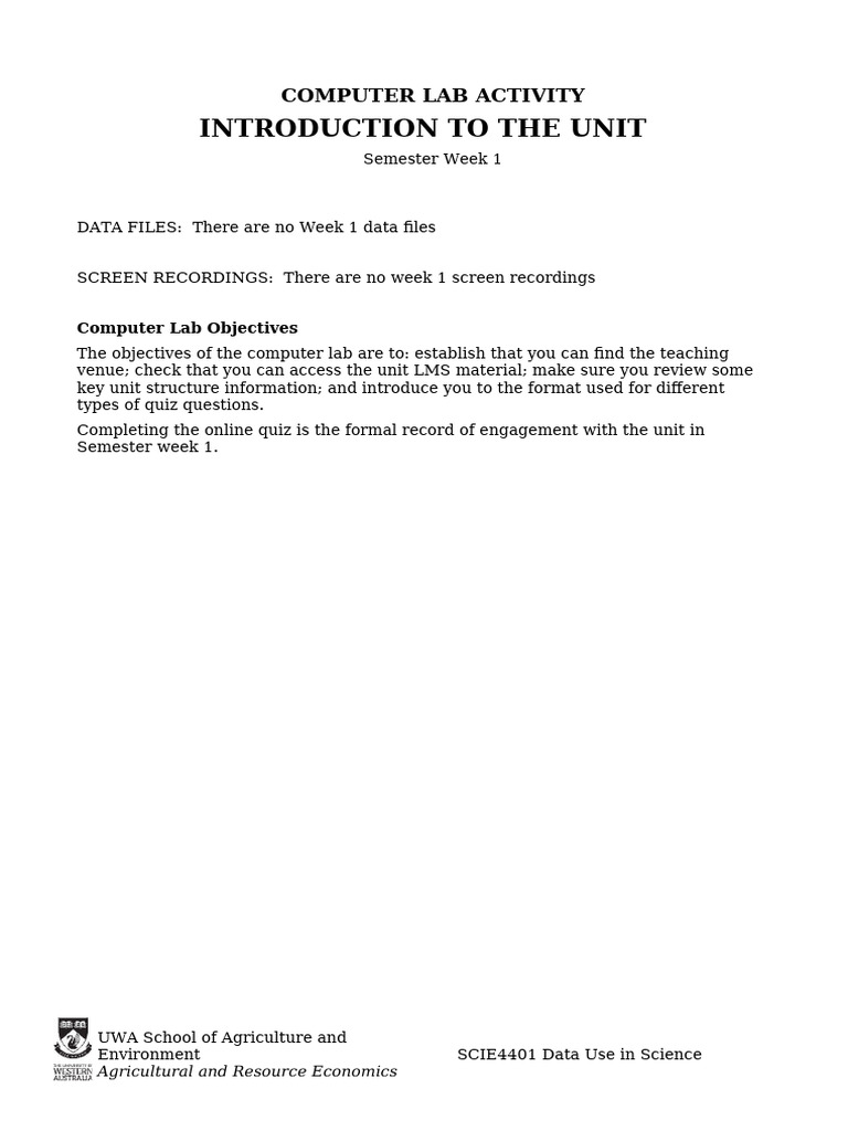 Computer Lab Week 1 - 4401 | PDF