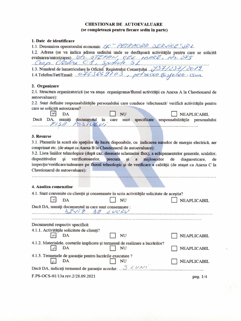 Chestionar de Autoevaluare | PDF