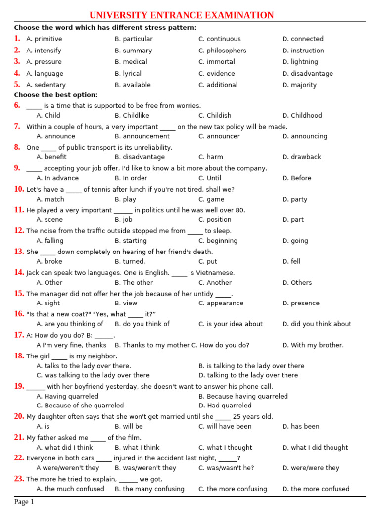 University Entrance Exam 1 | PDF