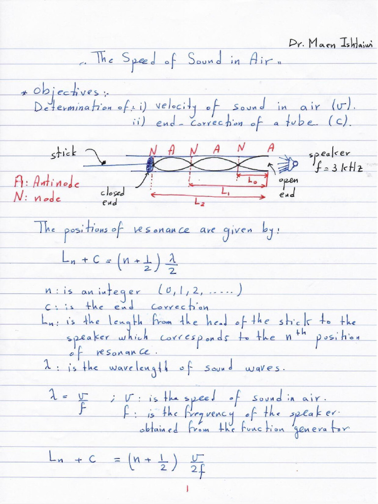 The Speed of Sound in Air | PDF