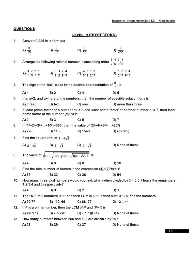 HOME ASSIGNMENT (Number System) | PDF
