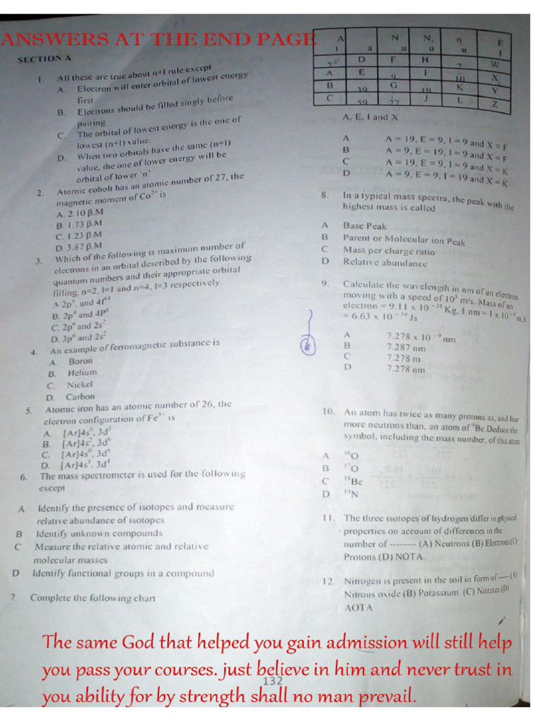 Chem 101 Past Questions and Answers | PDF