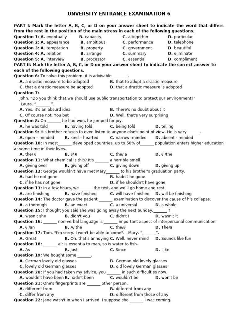 University Entrance Exam 6 | PDF