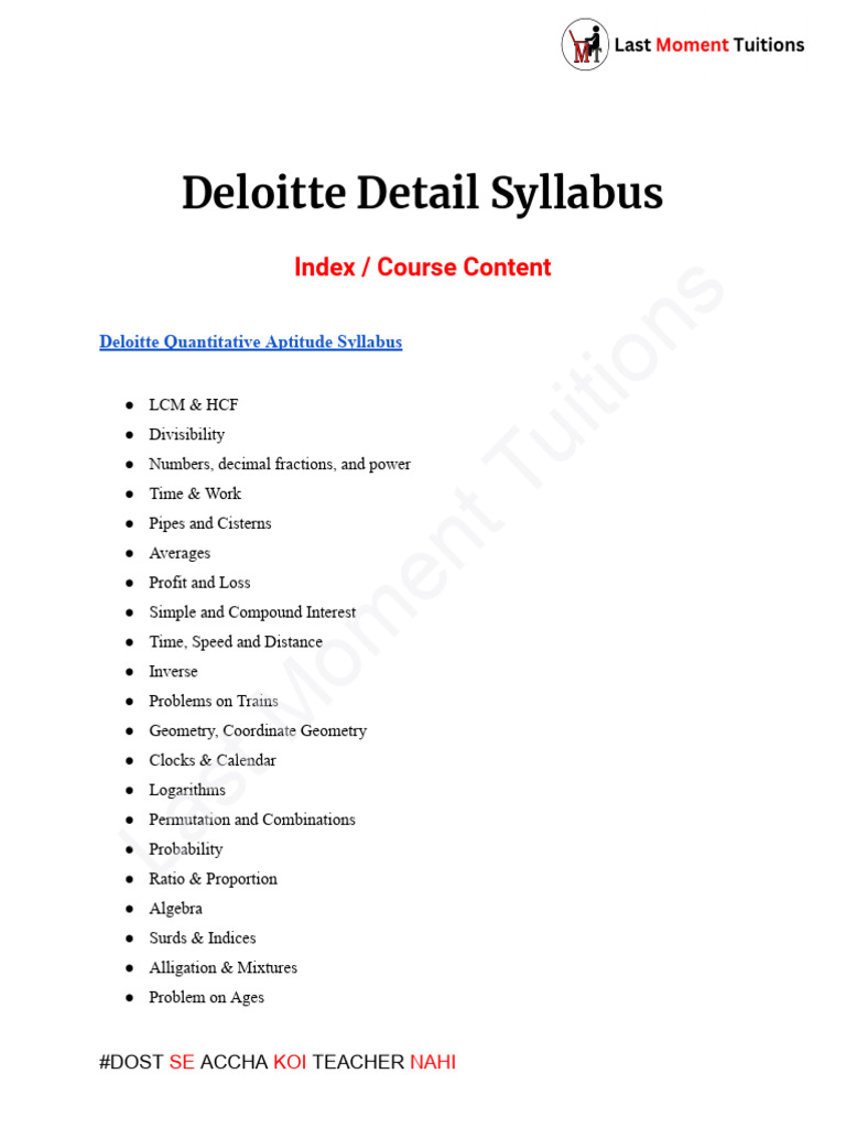 Deloitte Detail Syllabus for Placement Preparation | PDF