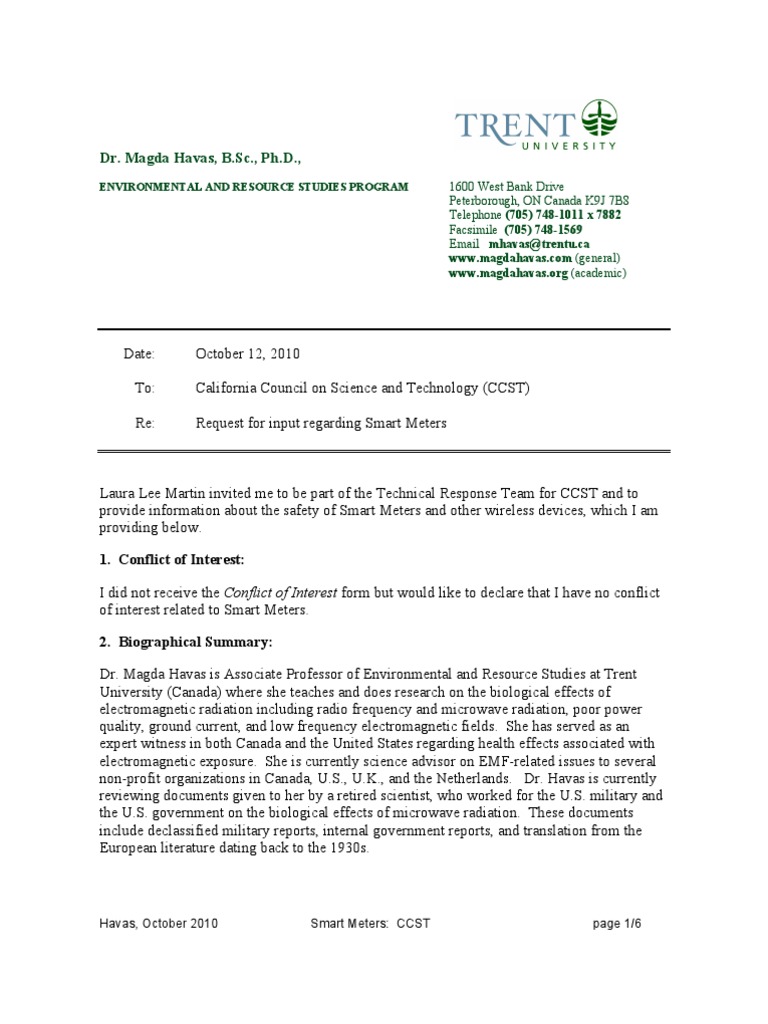 Dr. Magda Havas, B.SC., PH.D.,: 1. Conflict of Interest | PDF | Wi Fi ...