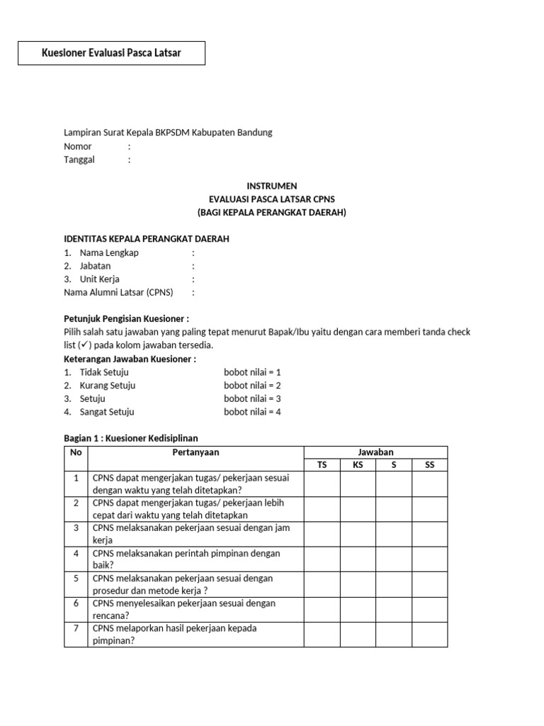 Kuesioner Evaluasi Pasca Latsar | PDF