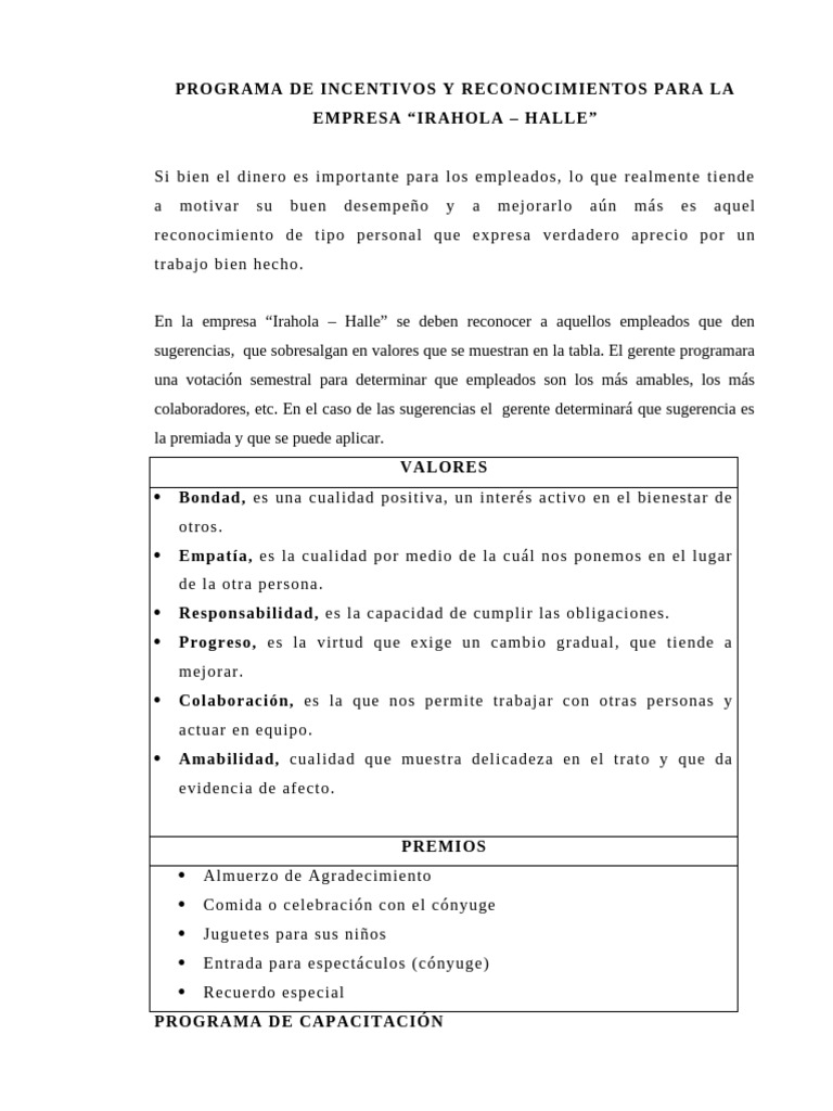 ANEXOS 2 PROGRAMA DE INCENTIVOS Y RECONOCIMIENTOS | PDF