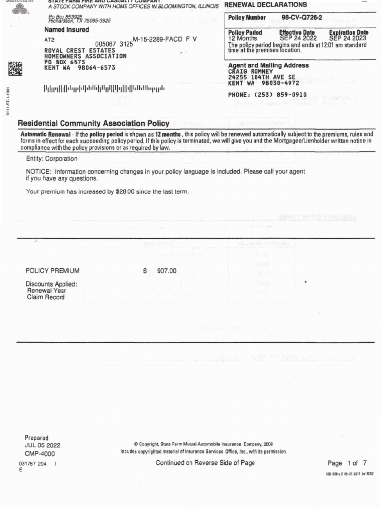 State Farm Renewal Declarations 202220221205 | PDF