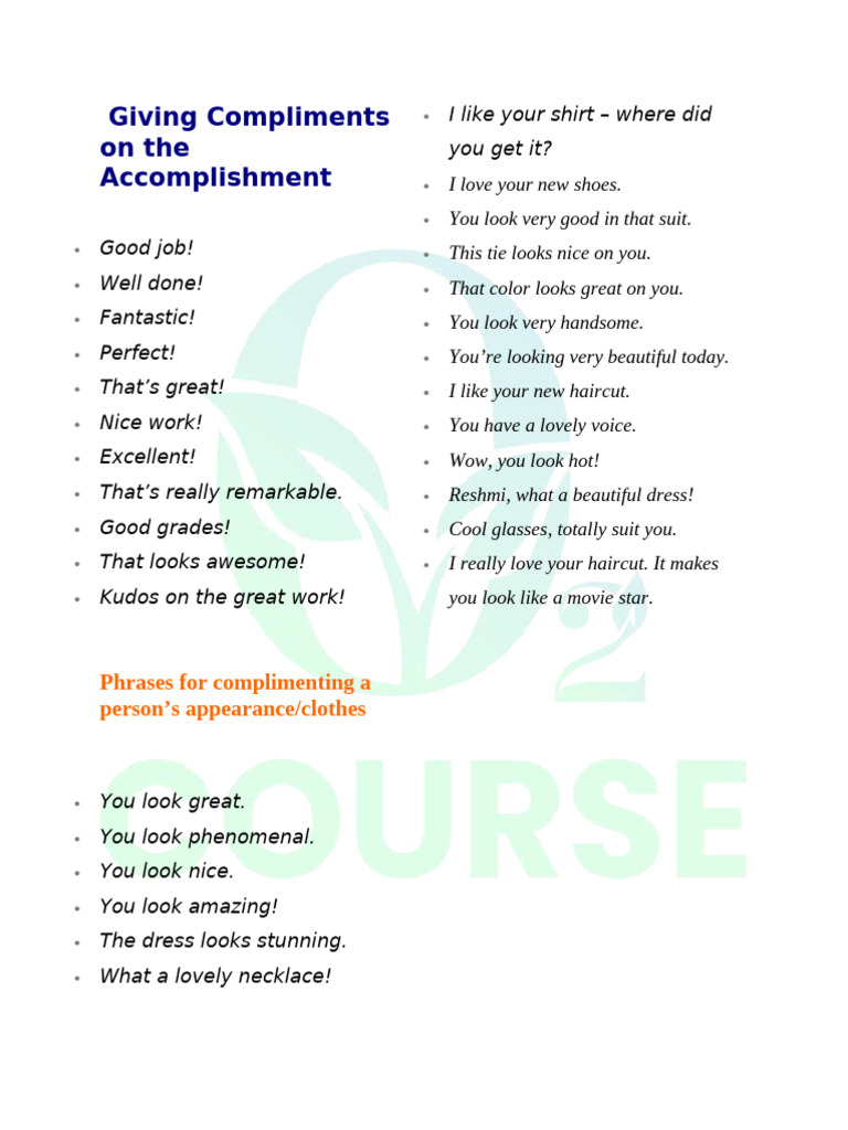 Giving Compliments On The Accomplishment | PDF