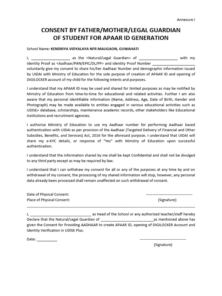 Updated Annexure I_ Parent consent | PDF