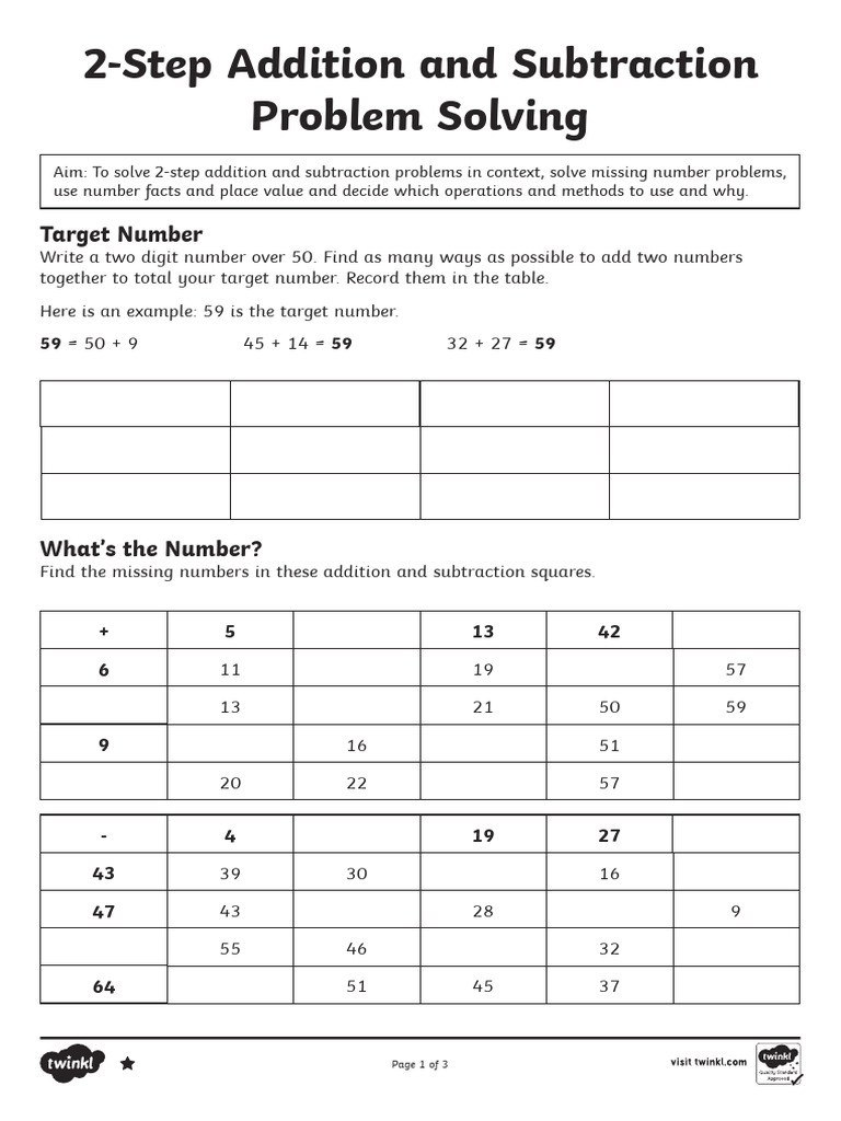 Two Step Addition and Subtraction Problems | PDF