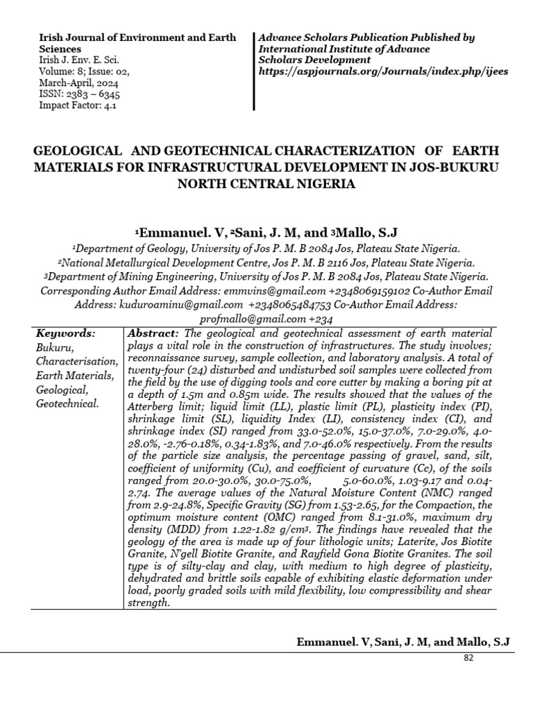 Geological and Geotechnical Characterization of Earth Materials For ...