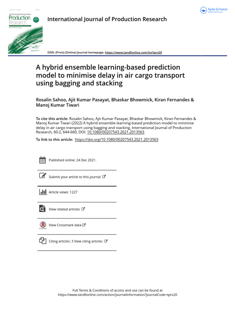 A hybrid ensemble learning-based prediction model to minimise delay in ... A hybrid ensemble learning-based prediction model to minimise delay in ...