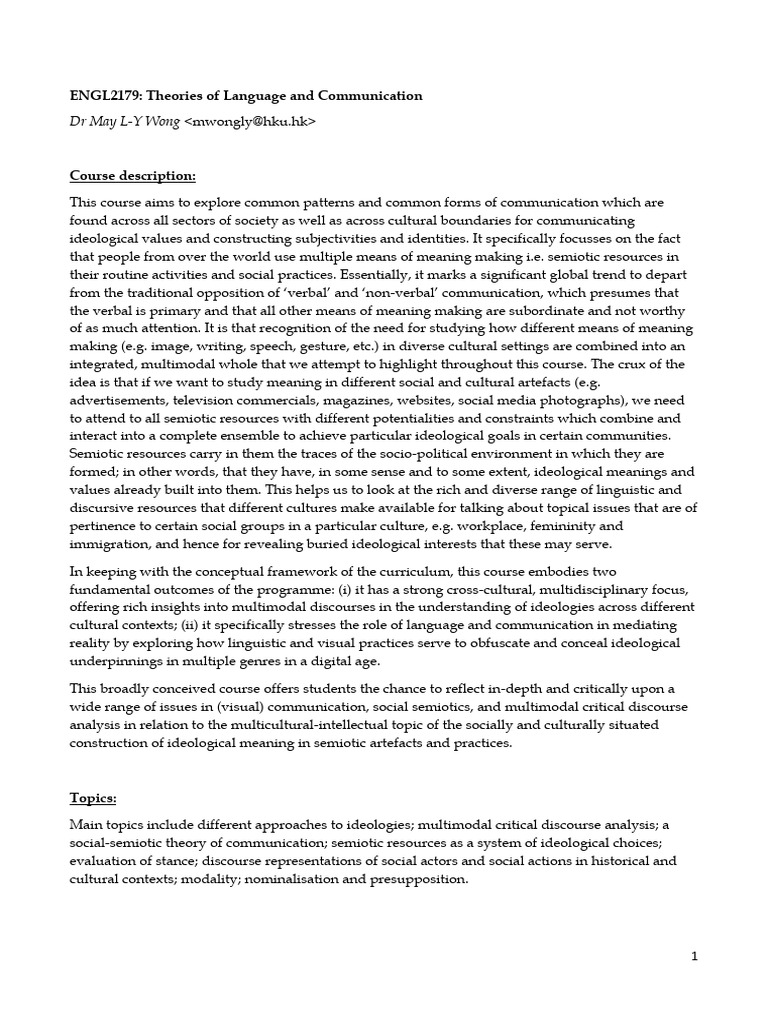 Lecture 1 Course Description and Outline | PDF