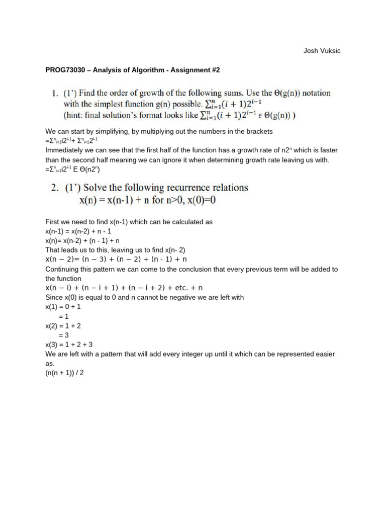 PROG73030 – Analysis of Algorithm - Assignment #2 | PDF