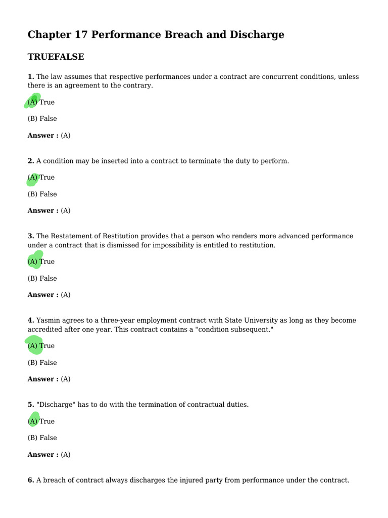 Chapter 17 Performance Breach and Discharge | PDF