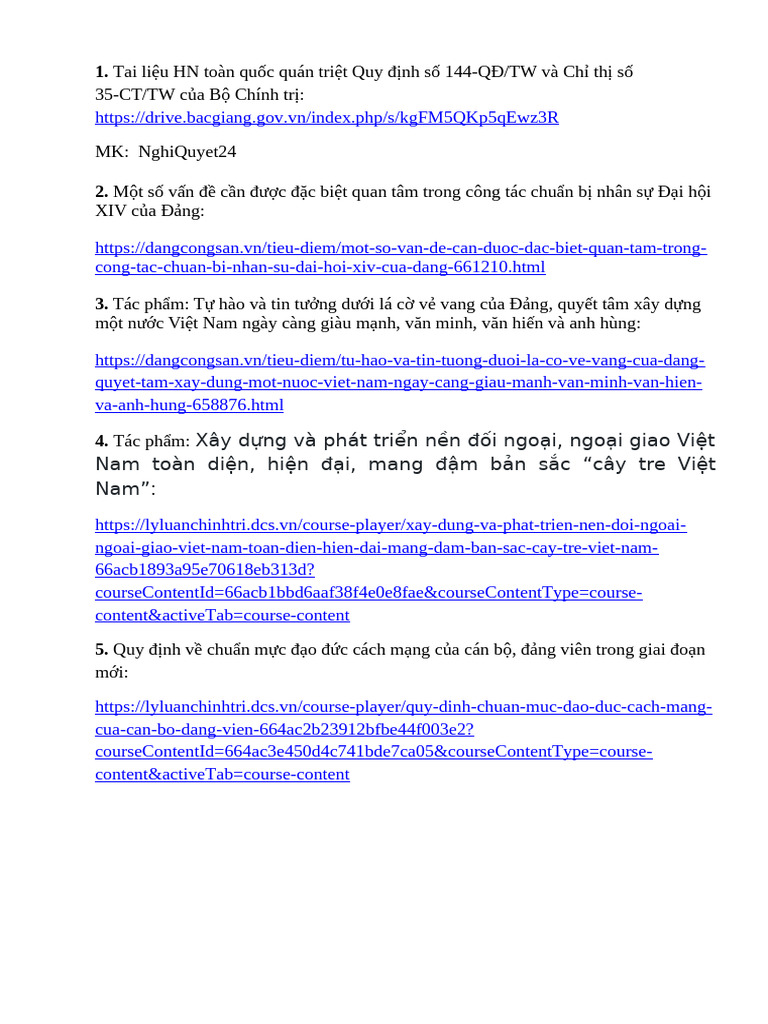 Danh Muc Ngu N Tai Lieu Sinh Hoat CTTT Kem Theo KH 134 | PDF